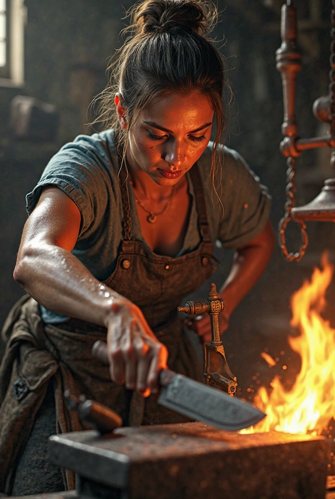 Woman forging a knife - SeaArt AI