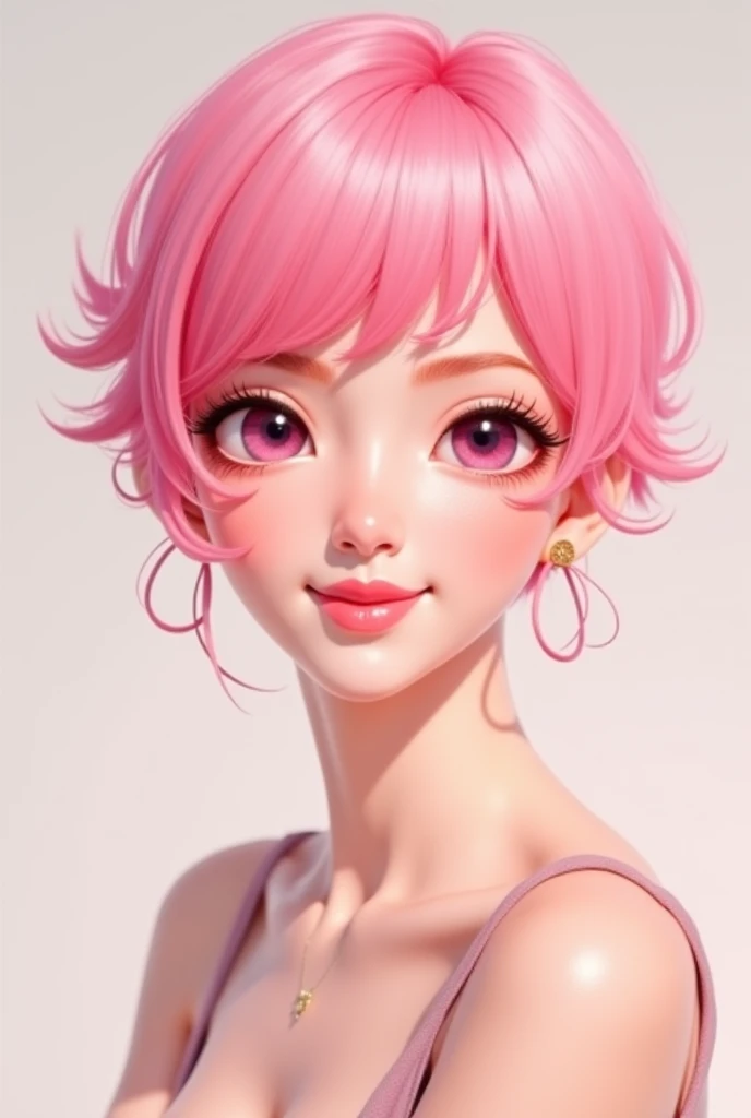 Create an icon、Pretty Madam、Solo wearing a pink hair color perm with a ...