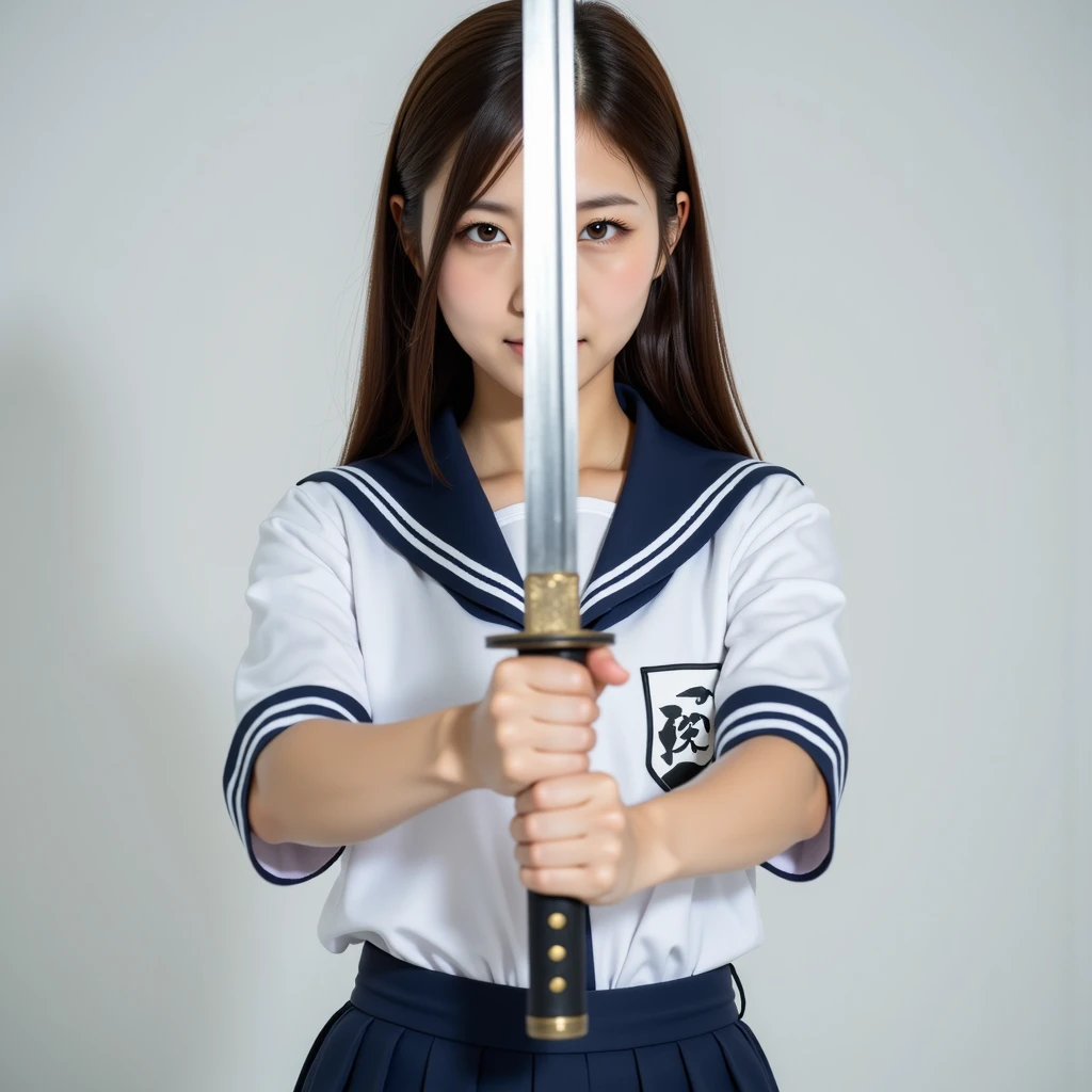The silver-shining Japanese sword、 high school girl、Hold the sword ...