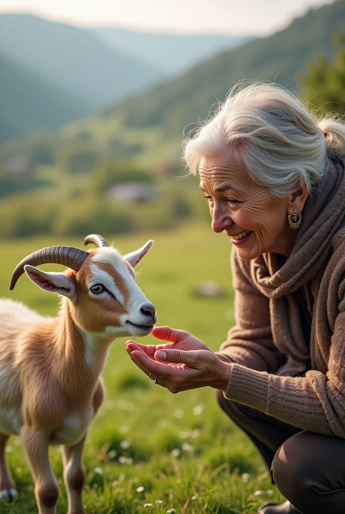 A very clear ultra HD dynamic image of " Dadi fed the goat and started ...
