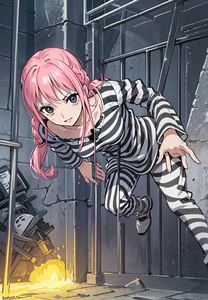 Girl, in jail, black and white stripes in the cell , convict - SeaArt AI