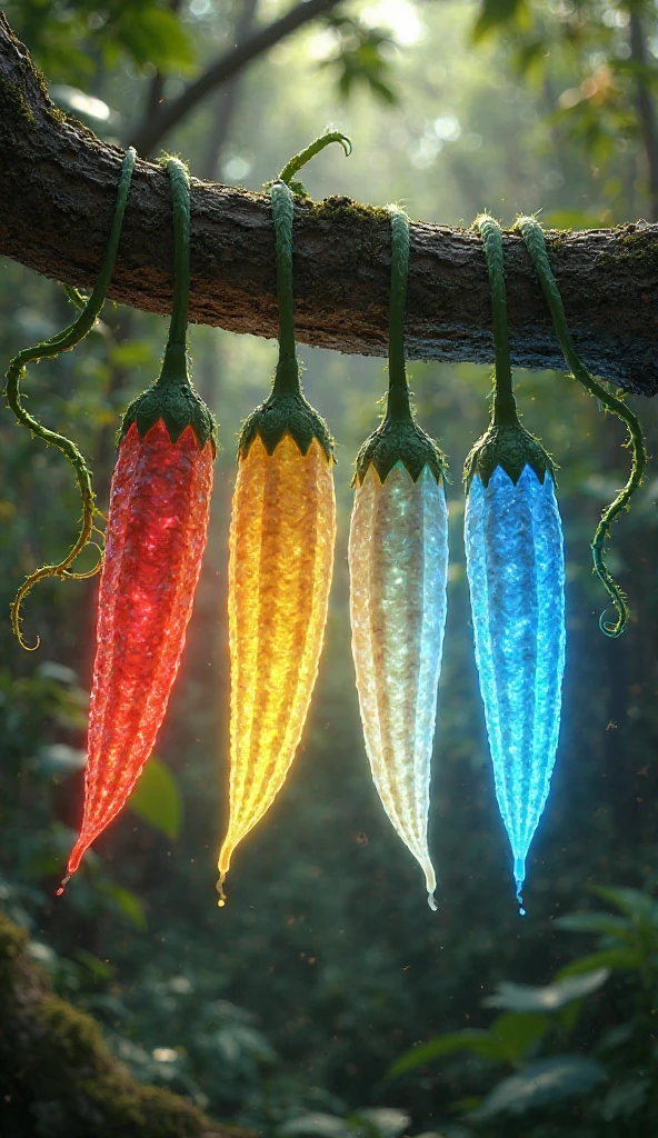 Four Colourful Okra (red, white Yellow and blue) hanging from a Tree ...
