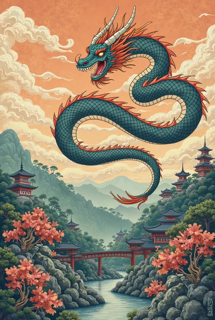 Dragon, edo period japan wood block print, --stylize 750 --v 7 - SeaArt AI
