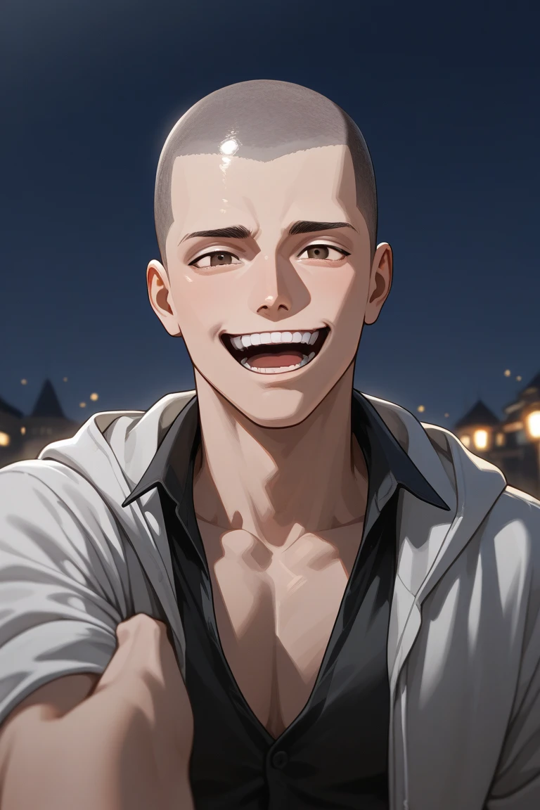 One man laughing faintly、Reluctant middle age、macho、sharp gaze - SeaArt AI