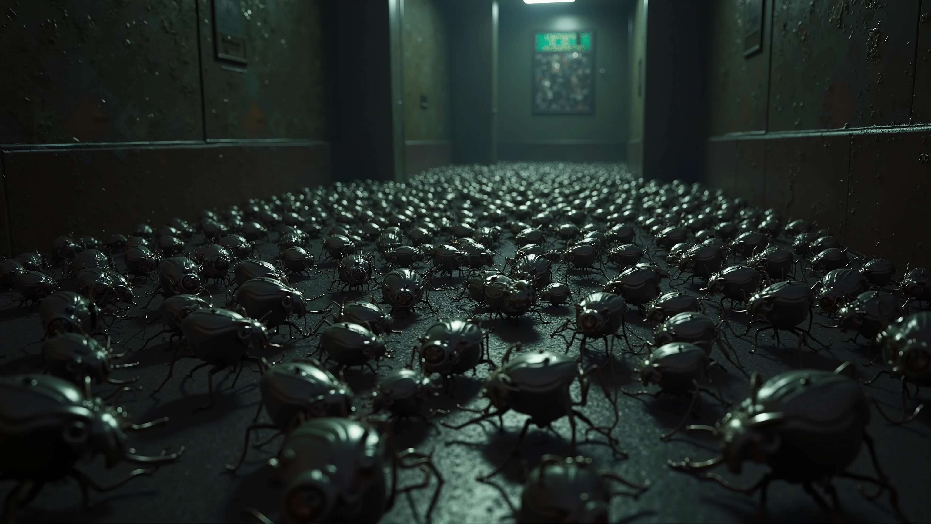 "Floor covered in a carpet of countless, small, insect-like machines ...