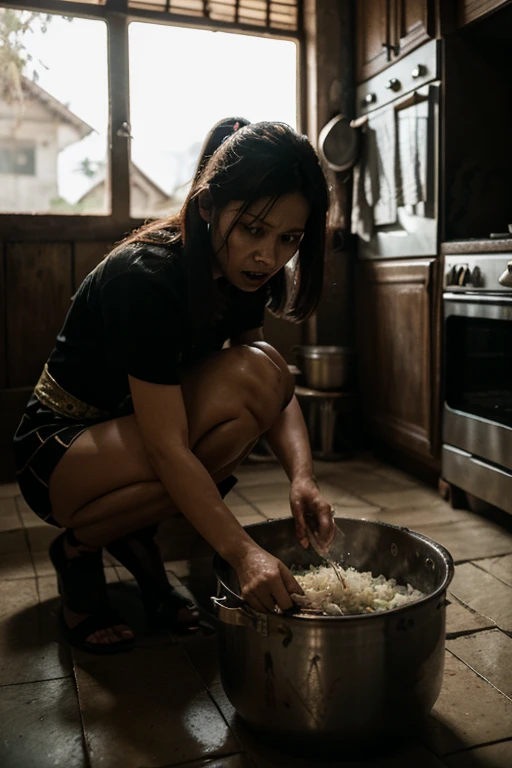 "A haunting kitchen scene inside an old traditional Javanese house - SeaArt AI