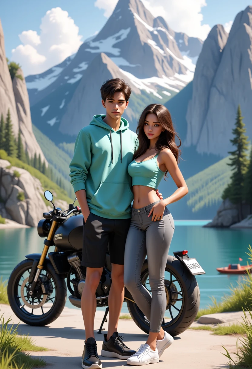 Full-length view from afar in bright colorful colors. A stylized romantic couple - SeaArt AI