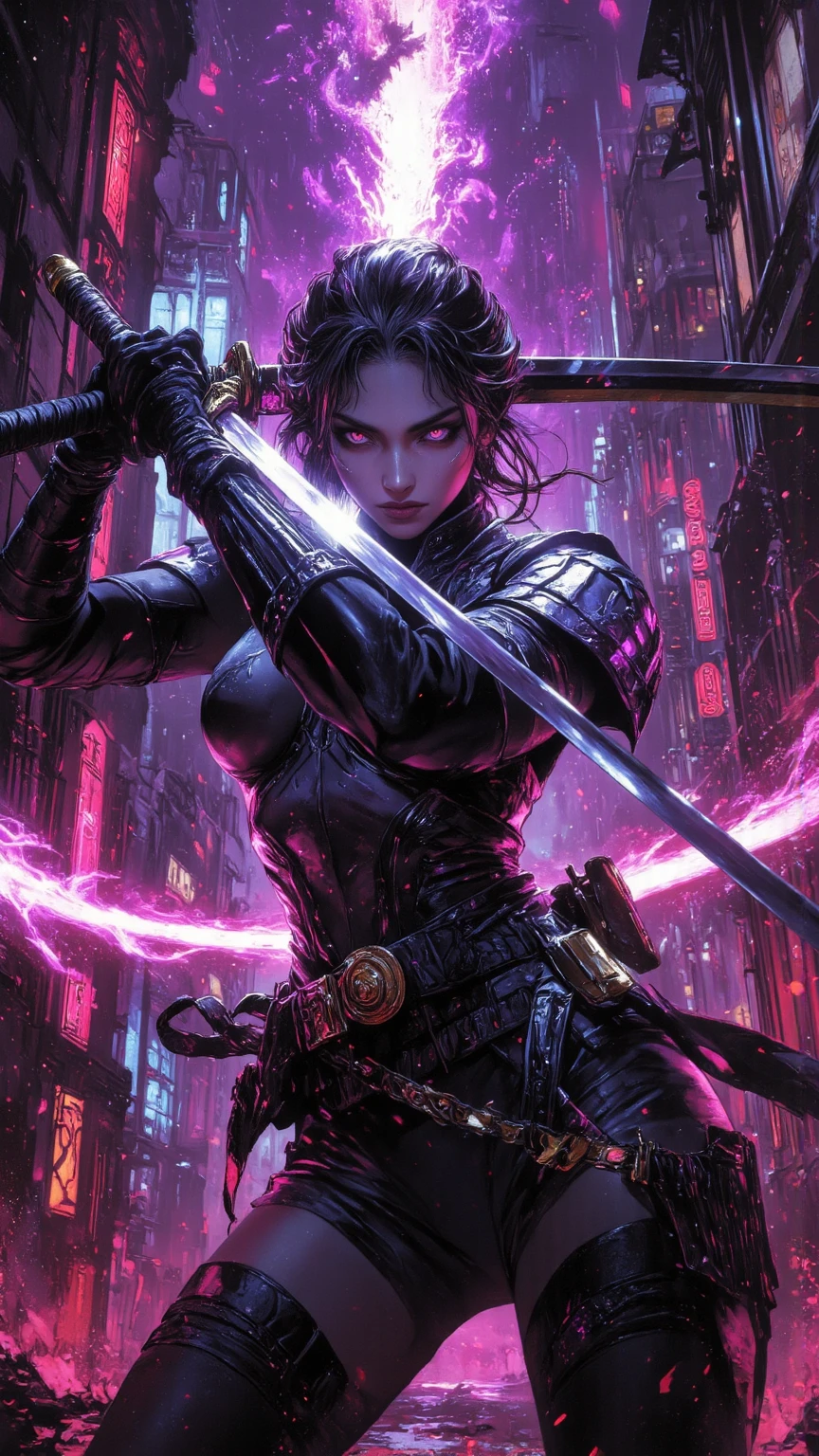 Holding a katana、Women, Beautiful digital art work, Very beautiful ...