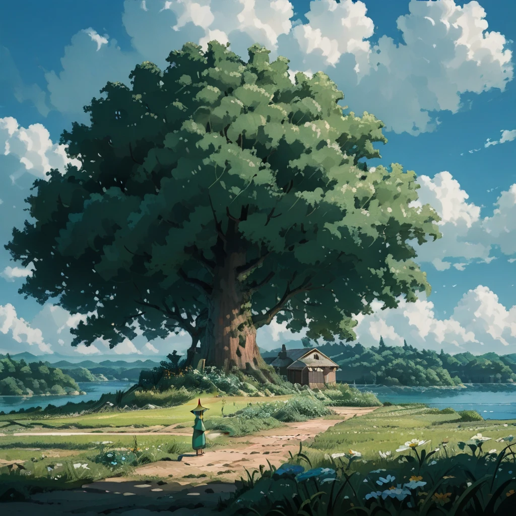 House built with trees，ghibli, presence, so many elves ((best quality ...