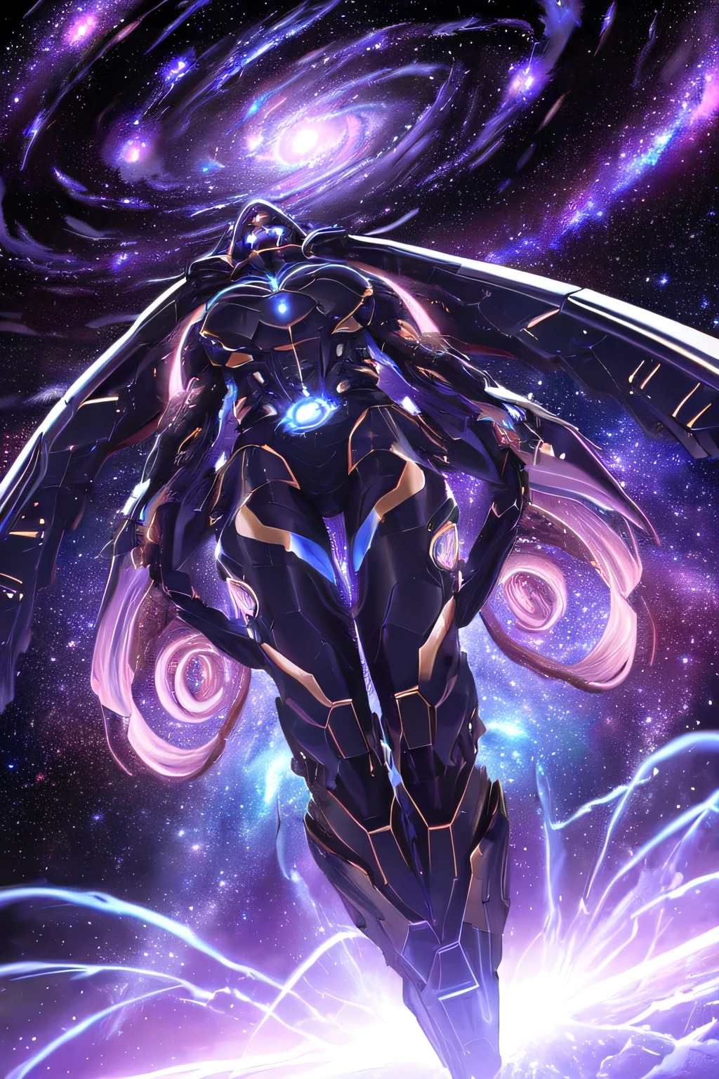 A majestic spiral galaxy in deep space, radiant galactic core emitting light ra - SeaArt AI