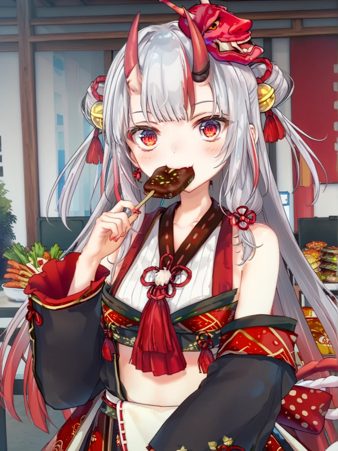 Best Quality、masterpiece、Hyakki Ayame、Gray Hair、 Red、long hair - SeaArt AI