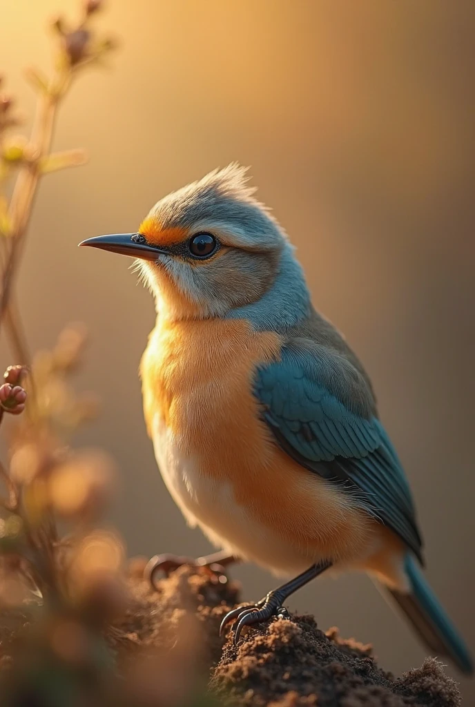 A mesmerizing close-up portrait of a gorgeous little bird illuminated ...