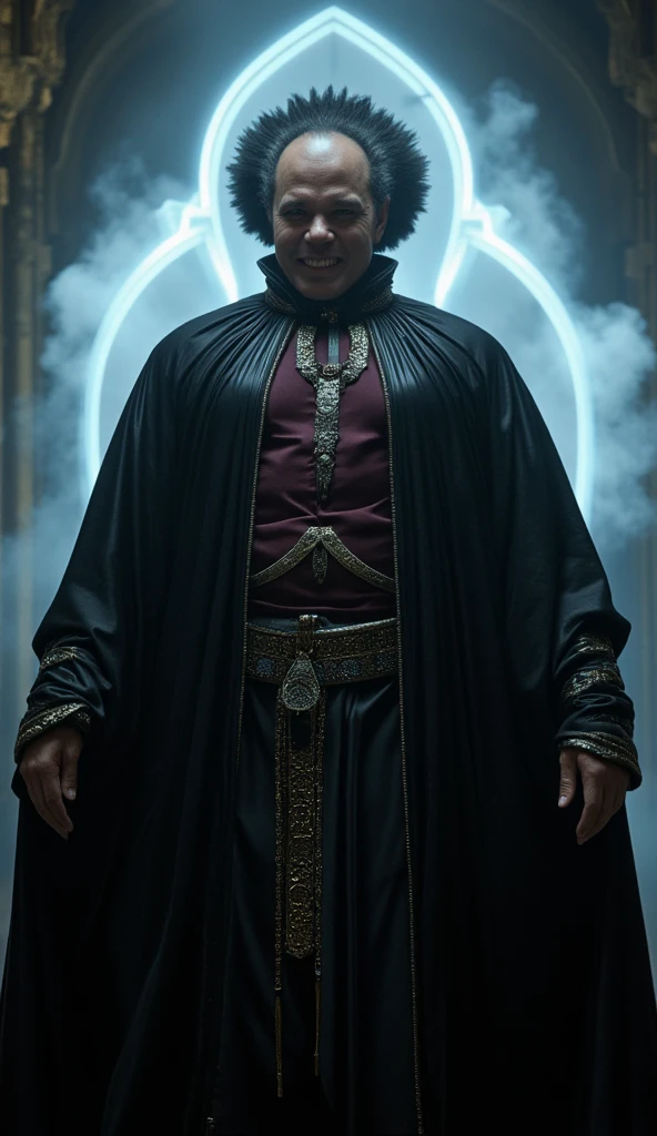 A charismatic cult leader with an unsettling aura, wearing a luxurious ...