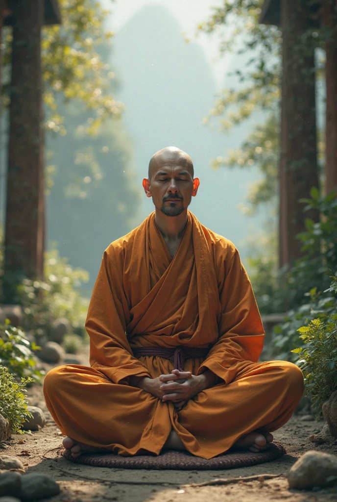 A monk sitting in meditation - SeaArt AI