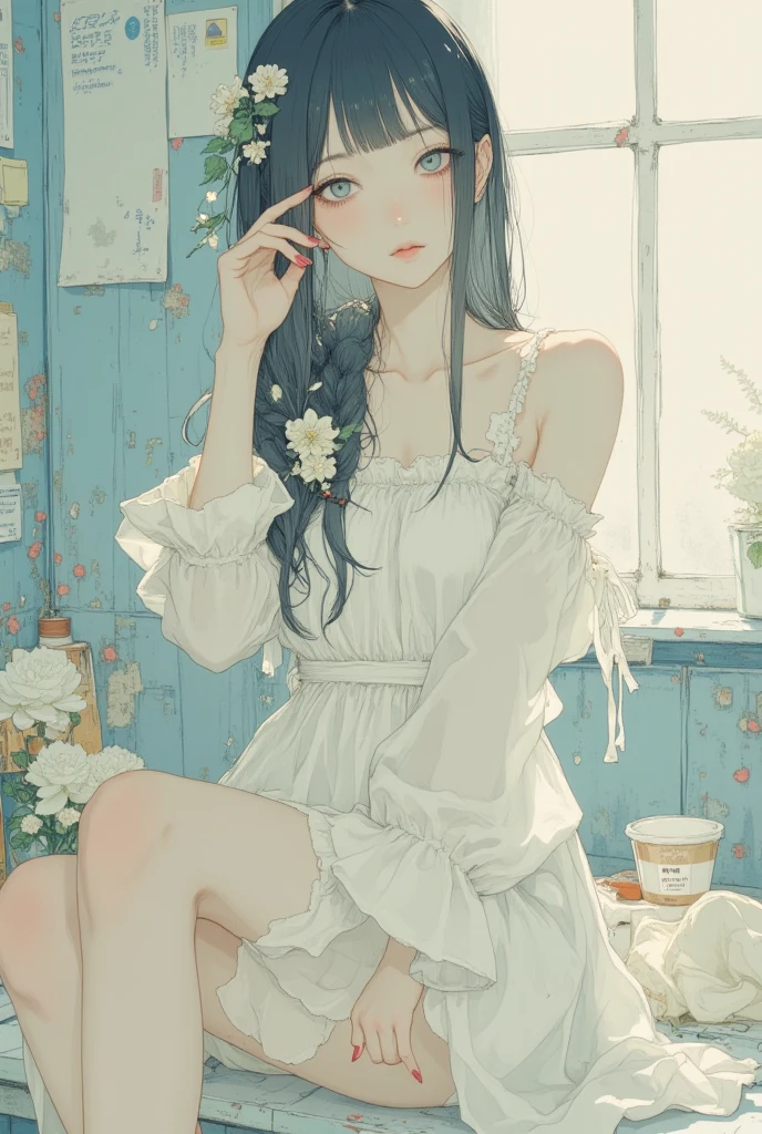 Sexy idol with slender big 、flat anime style、faded oil painting of ...