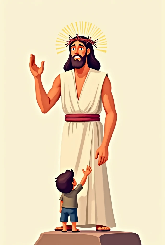 Create a cartoon image of jesus rising up, he is wearing a crown of ...
