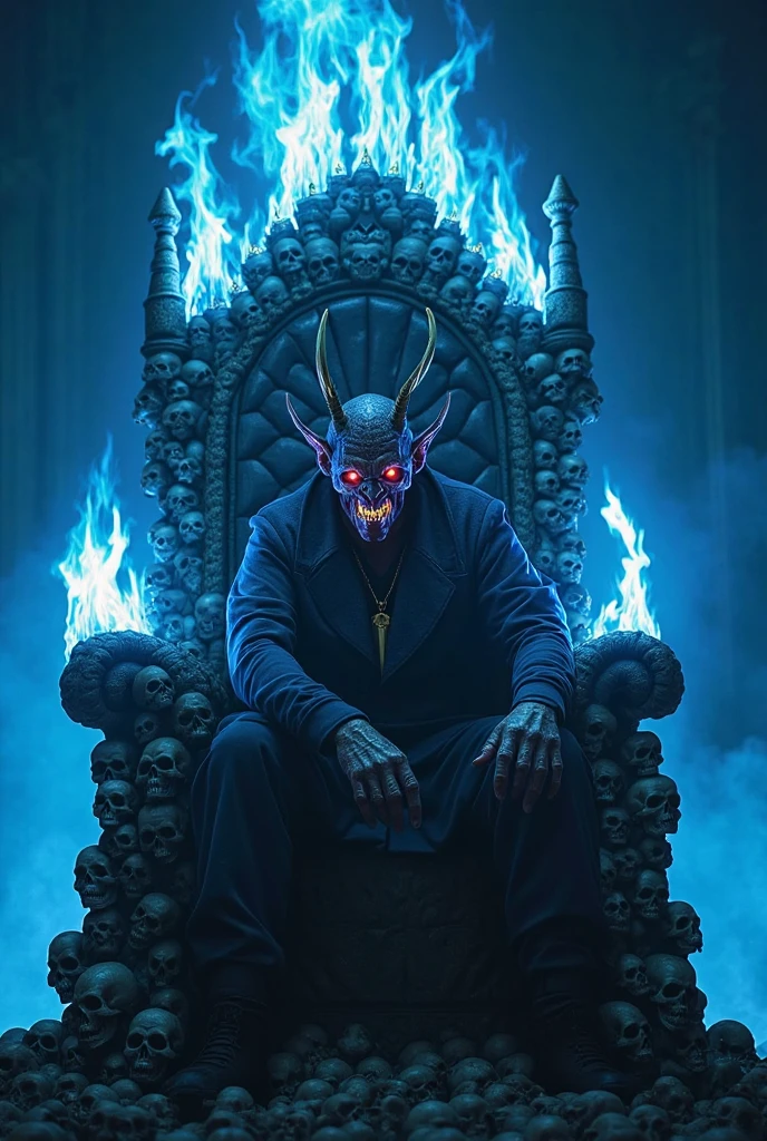 "A terrifying demon sitting on a throne made of human skulls - SeaArt AI