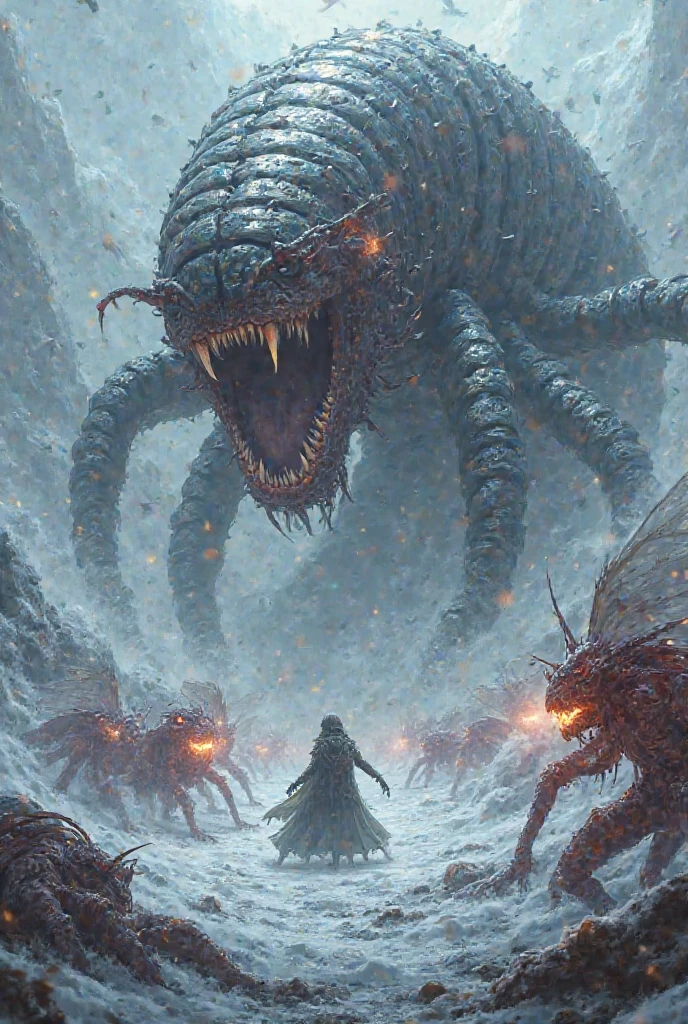 The battle begins. Ice crashes against chitin. The centipede queen ...