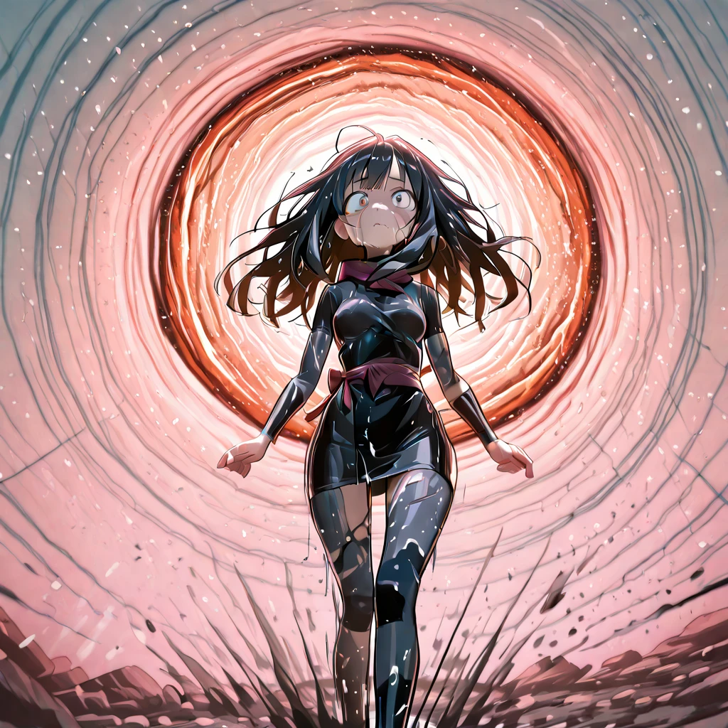 a beautiful long messy hair kunoichi woman in a futuristic ninja dress ...