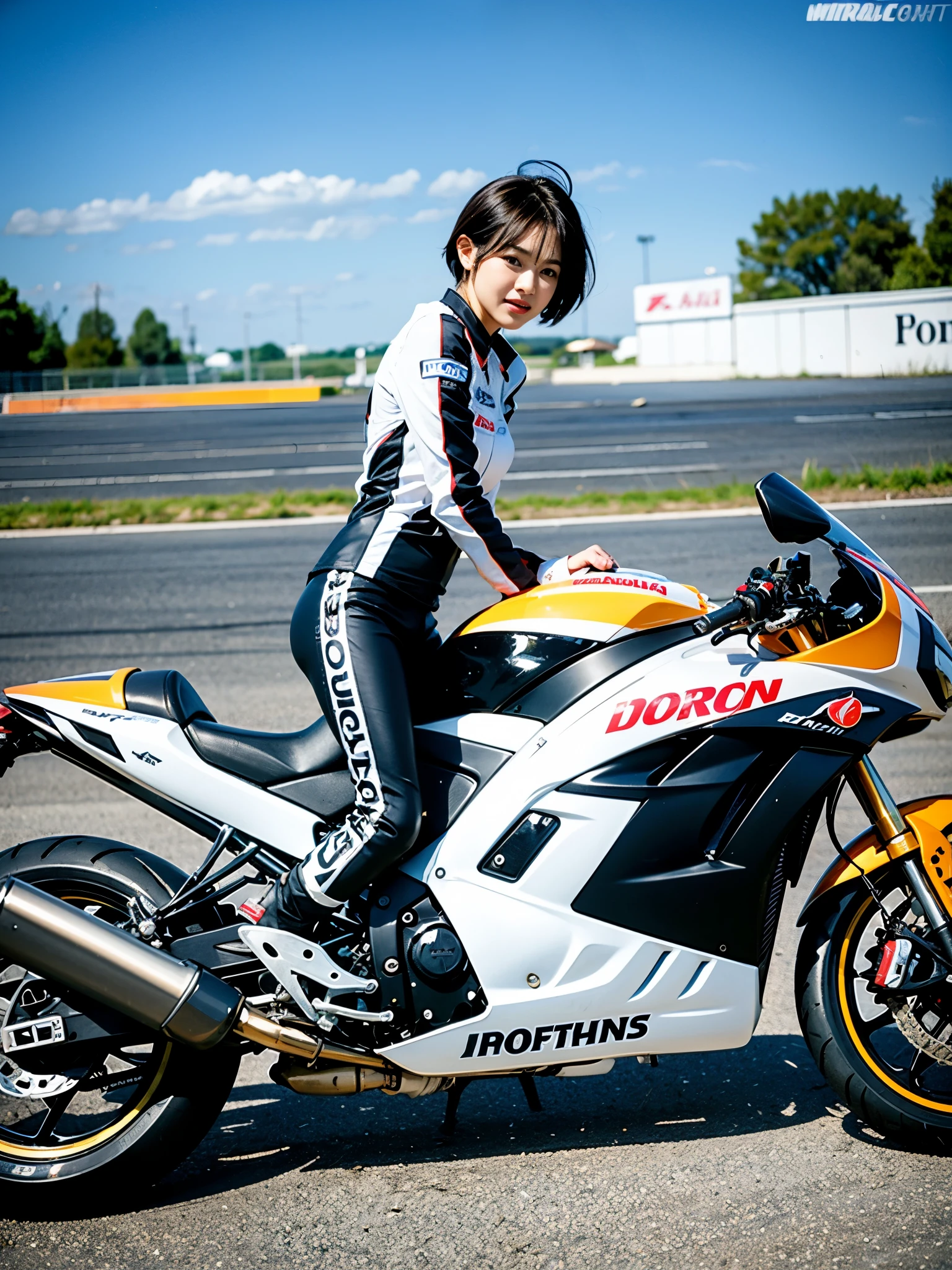 Female 20th Generation short hair racing suit on the back motorcycle ...