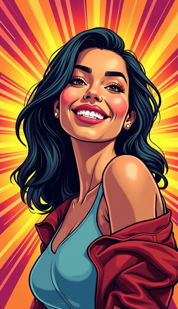 A comic book style illustration of an adult American woman, With a ...