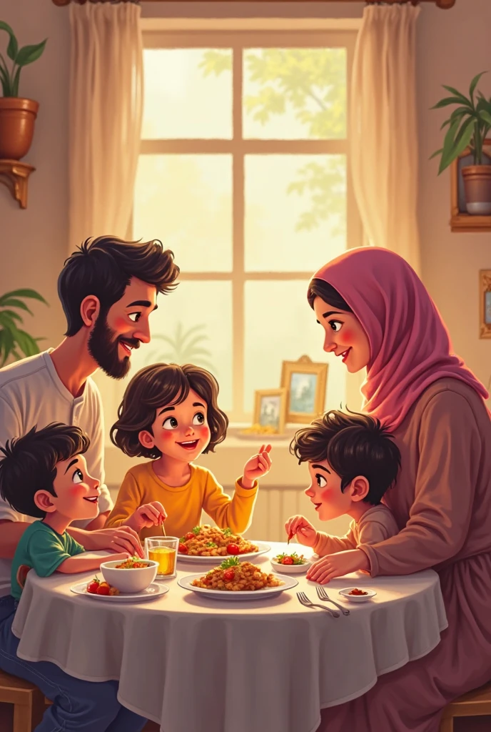 A cartoon drawing of the family talking about the imminent arrival of ...