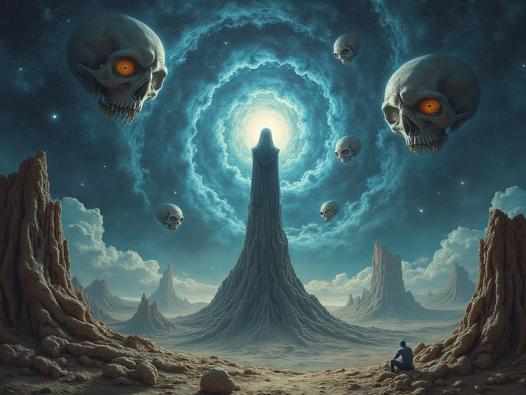 Nightmarish cosmic vision: a sky full of floating bone cities - SeaArt AI