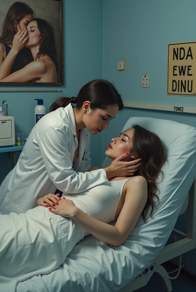 Horny lesbian doctor,checking on patient woman,kiss and grope breast - SeaArt AI