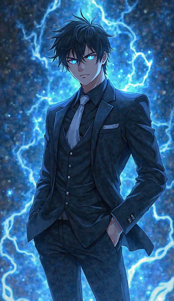 A powerful anime-style male character standing confidently in a dark ...