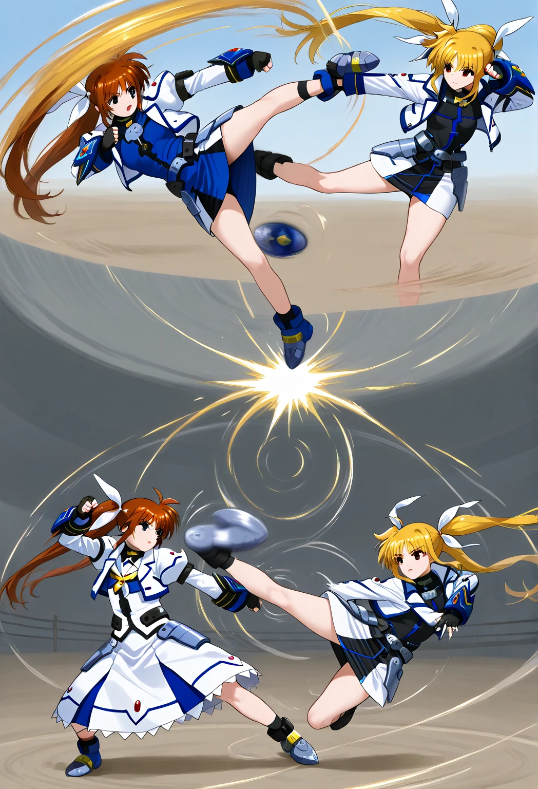 Spinning round and round ,Kick while turning,spin kick,Nanoha - SeaArt AI