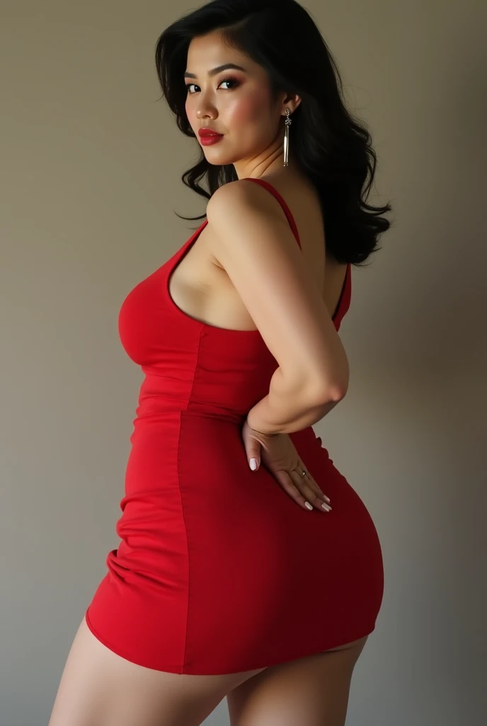 Very voluptuous, very huge thighs Chinese girl 45 years old bent over looking ba - SeaArt AI