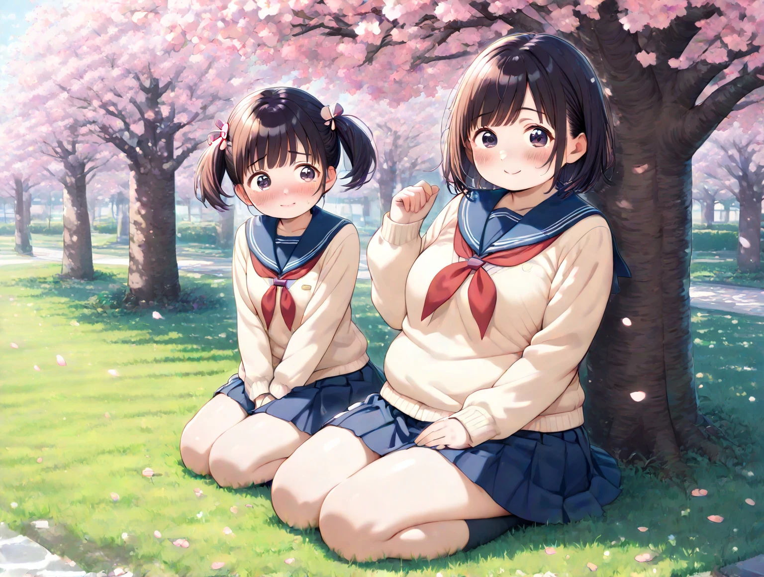 Slightly chubby, girl, short twin tails, Japanese, school uniform ...