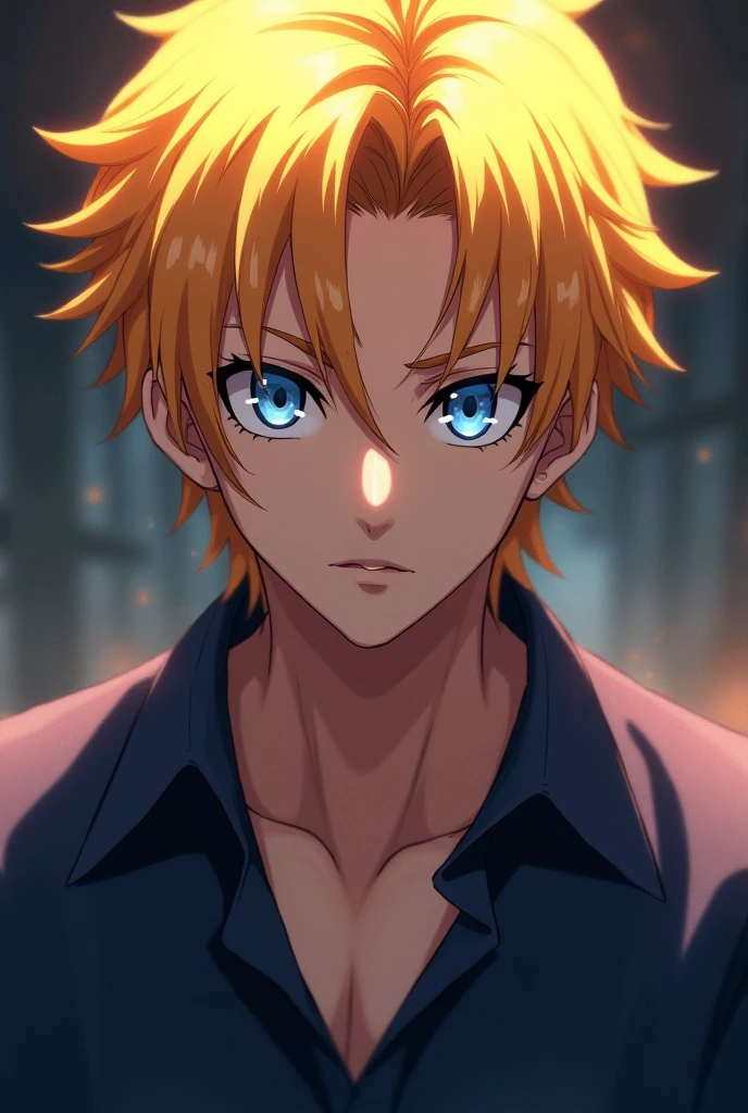 An anime guy with gold hair and blue eyes - SeaArt AI
