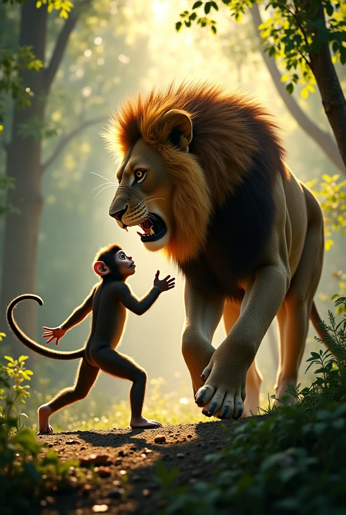 The Fight Between the Monkey and the Lion's Friendship - SeaArt AI