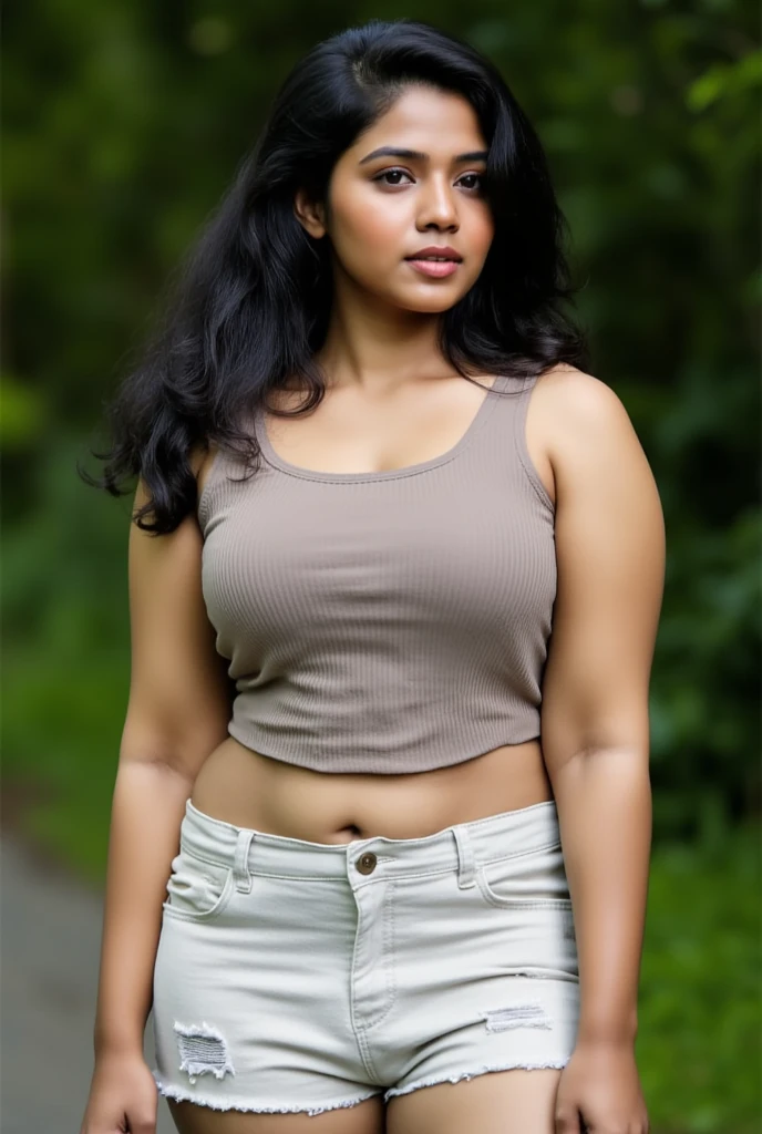 Indian beautiful dusky actress kinda girl in jean shorts and crop strap ...