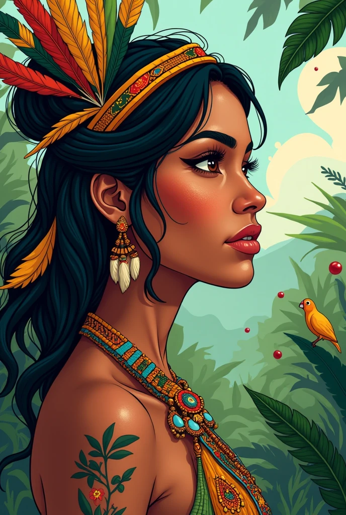 I would like an indigenous woman with Amazonian cartoons showing only ...