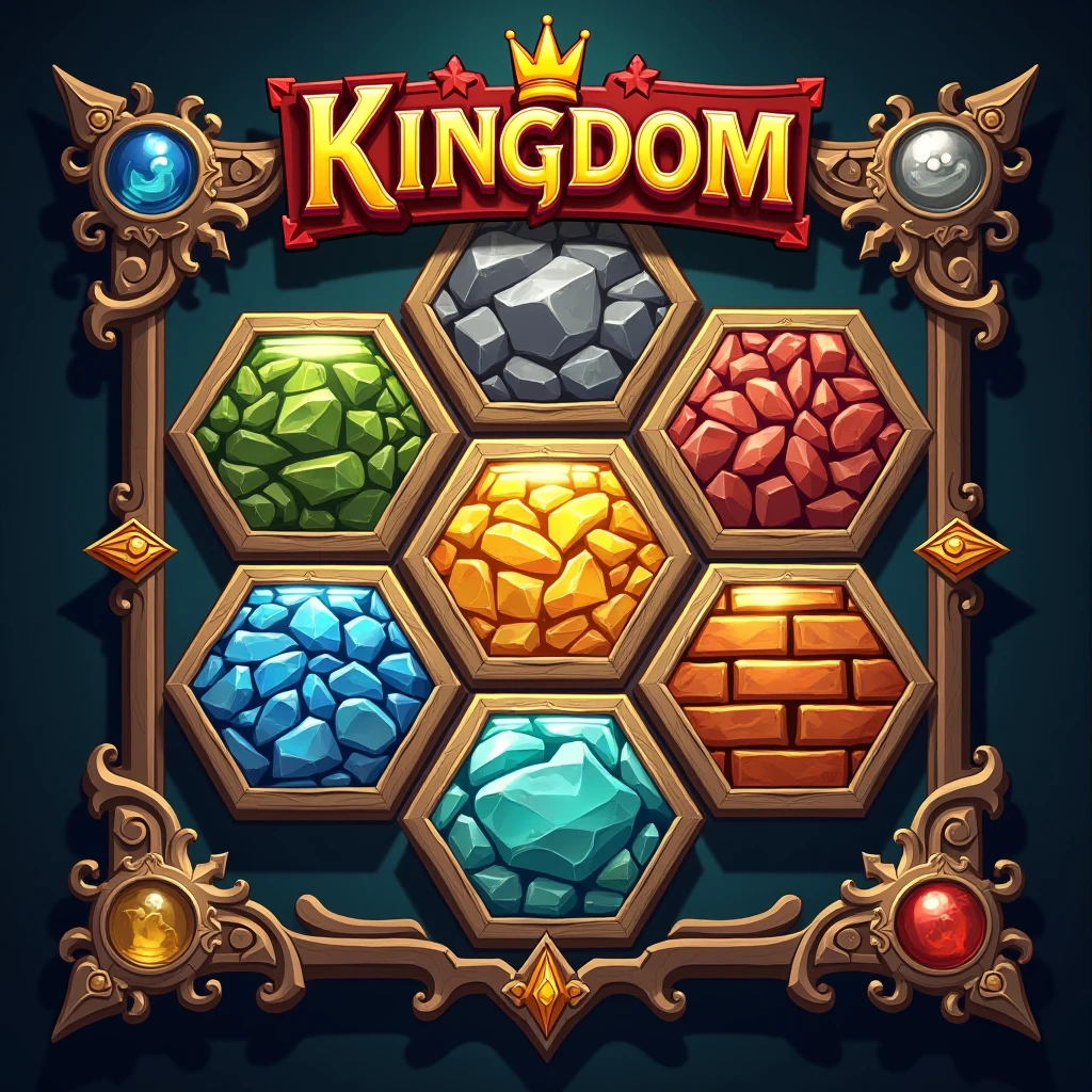Poster for a board game called Kingdom where the game board consists of ...