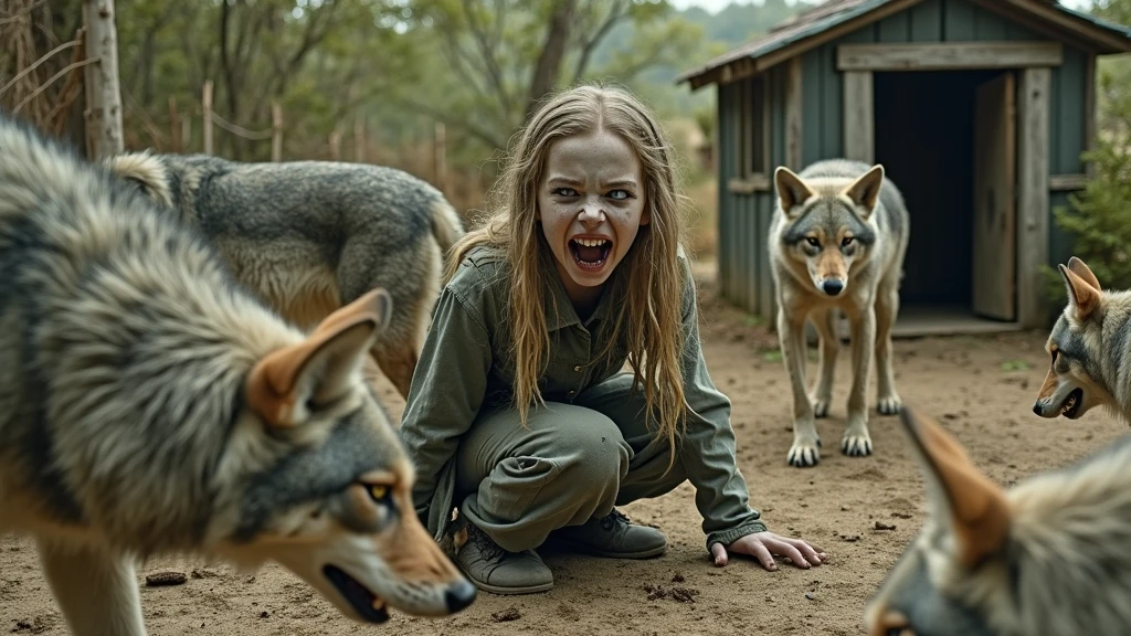 In the image, a creepy girl covered in dust and with scary white pupil ...