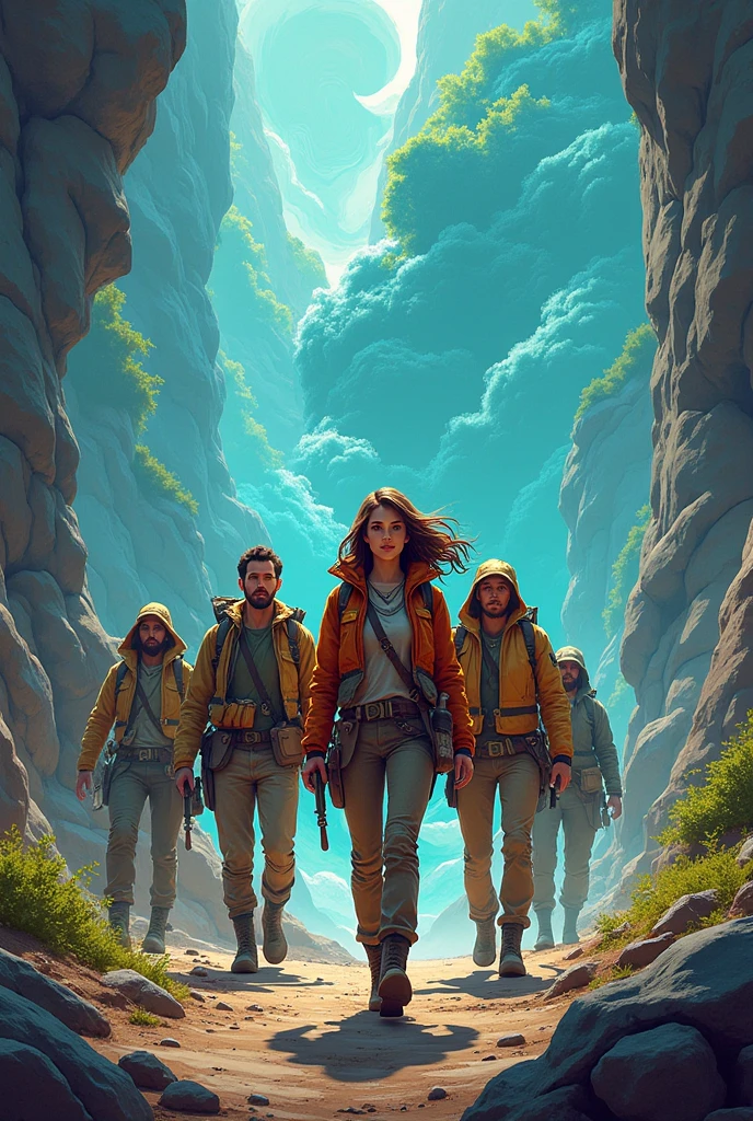 Explorers and a woman exploring in a bale in the unknown (Animated or ...