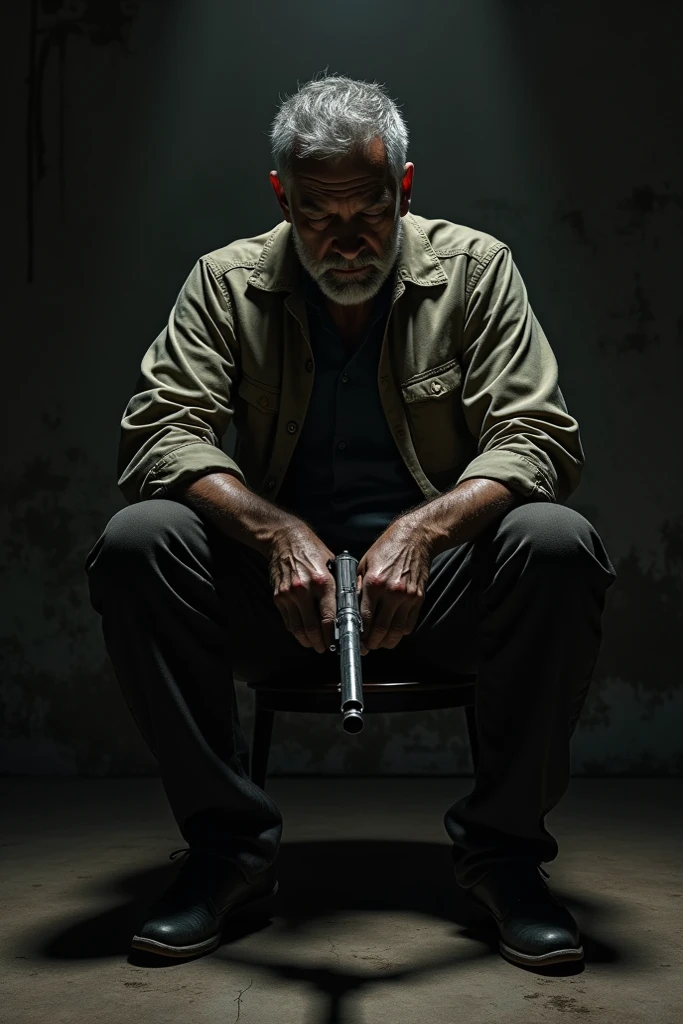 Man sitting with a gun - SeaArt AI