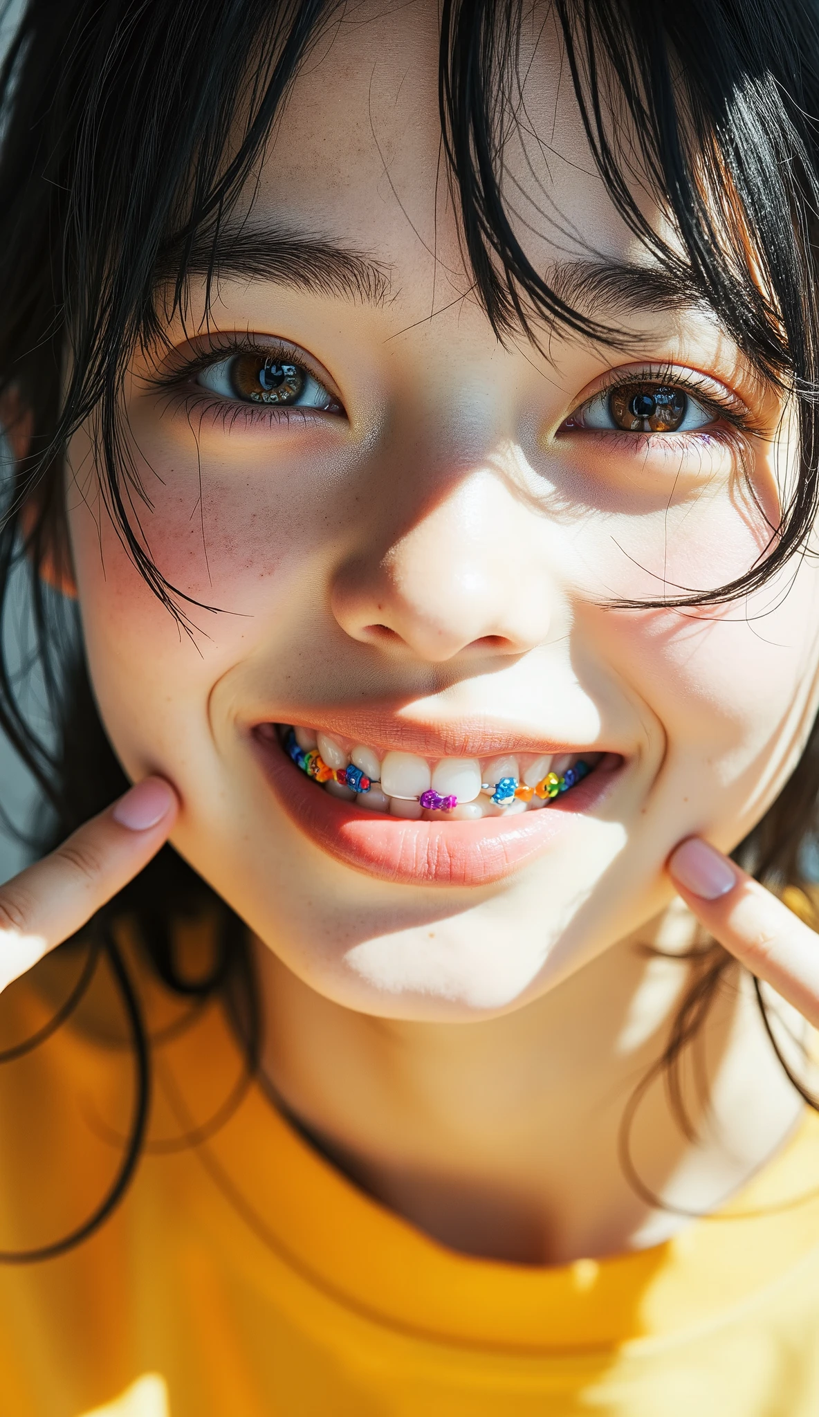 Close-up shots、and a vibrant smile adorned with colorful orthodontic ...