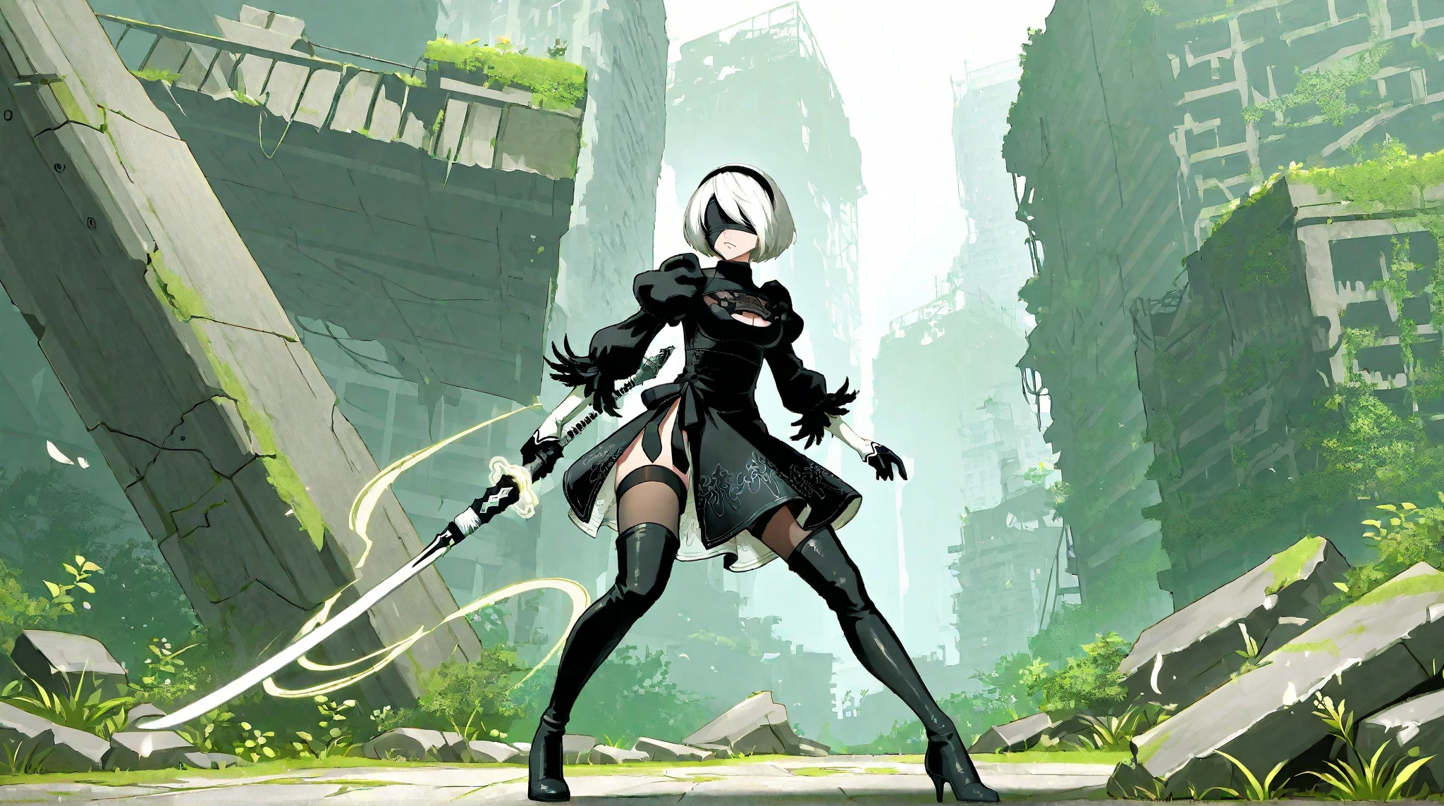 Highly detailed illustration of 2B from NieR: Automata, in her original ...