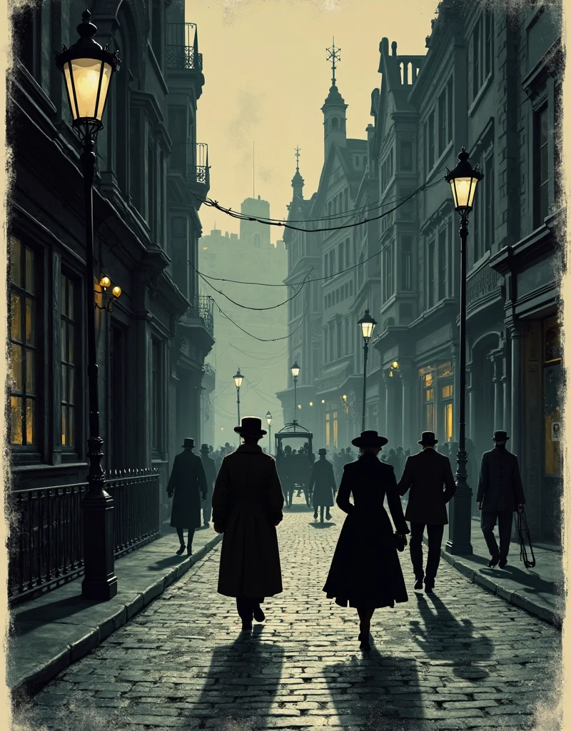 Dark vintage illustration london street in 1920 - SeaArt AI