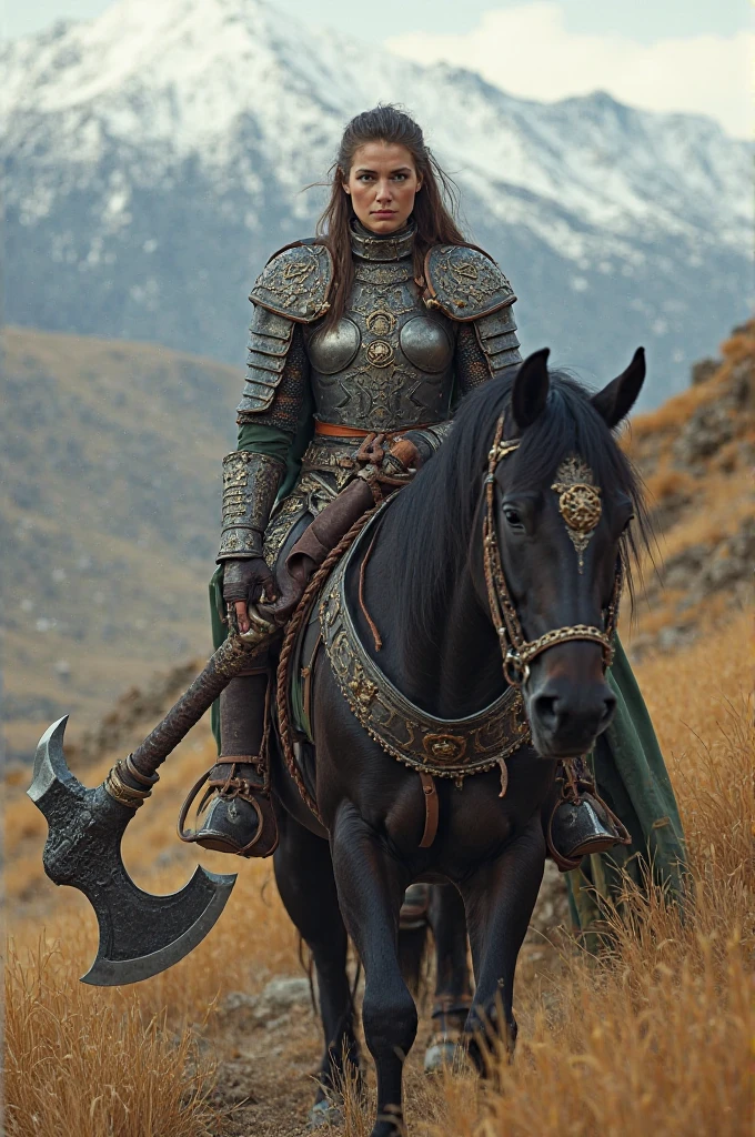 Lord of the rings, Rohan, woman, Giant axe, Rohirim armor, Black horse ...