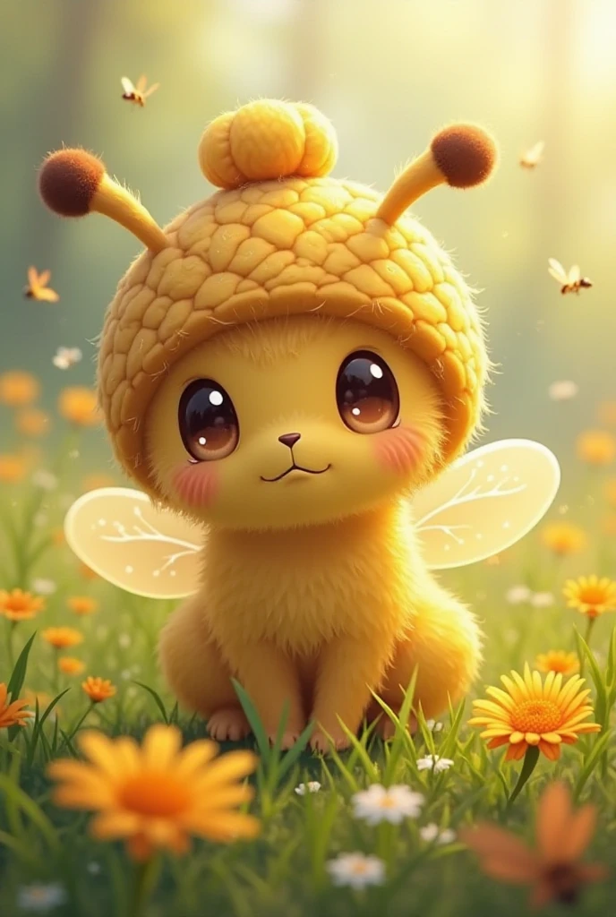 Make a honey bee pokemon with a honey hat on her - SeaArt AI