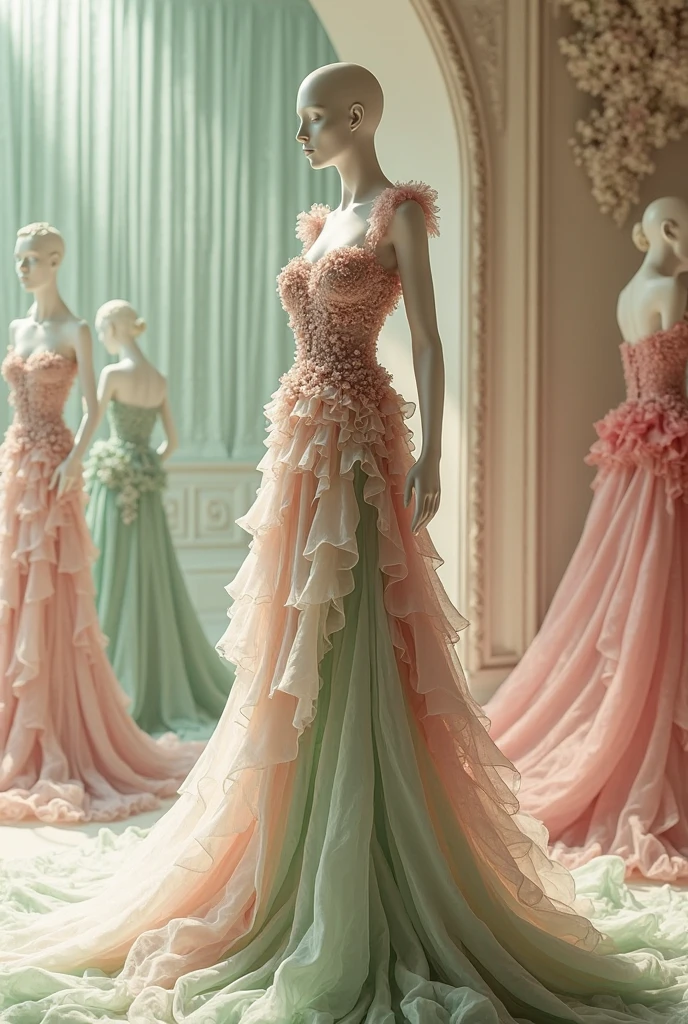 A beautifull ball gown neck cover full long gown mor fril in pink light ...