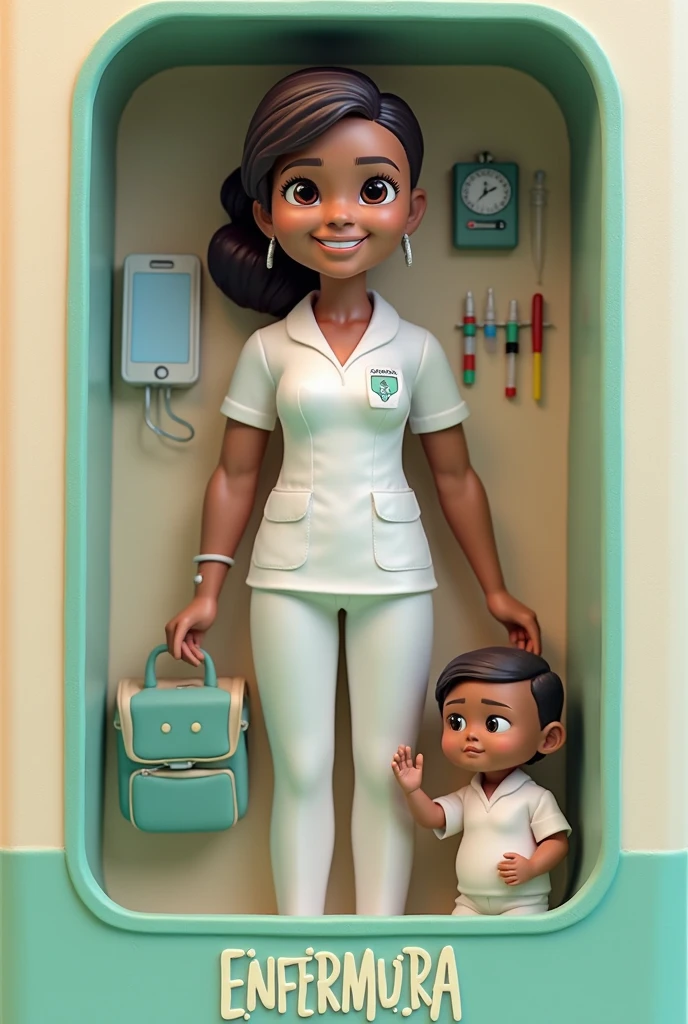 A 3D-rendered action figure of a smiling nurse with a medium - SeaArt AI