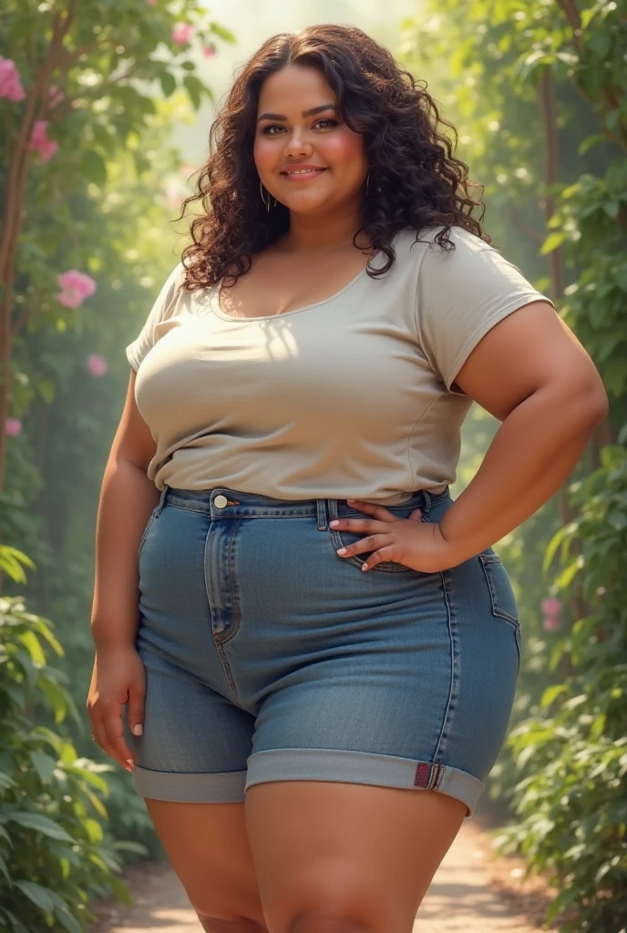 96 kg woman from May and denim shorts of 1 m and 65 - SeaArt AI