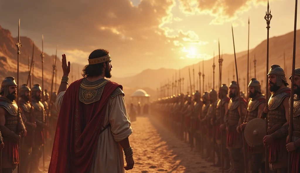 Biblical ultra-realistic 4K scene: King Rehoboam standing before an ...