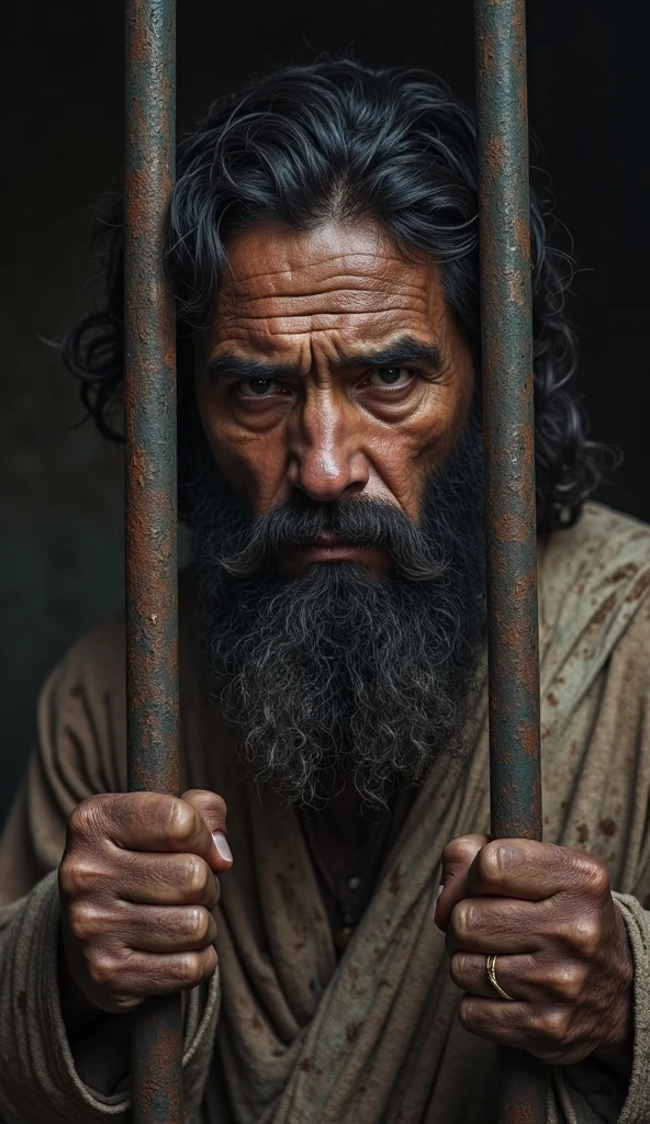 Black-bearded man, Prisoner behind bars, preso, Biblical era - SeaArt AI